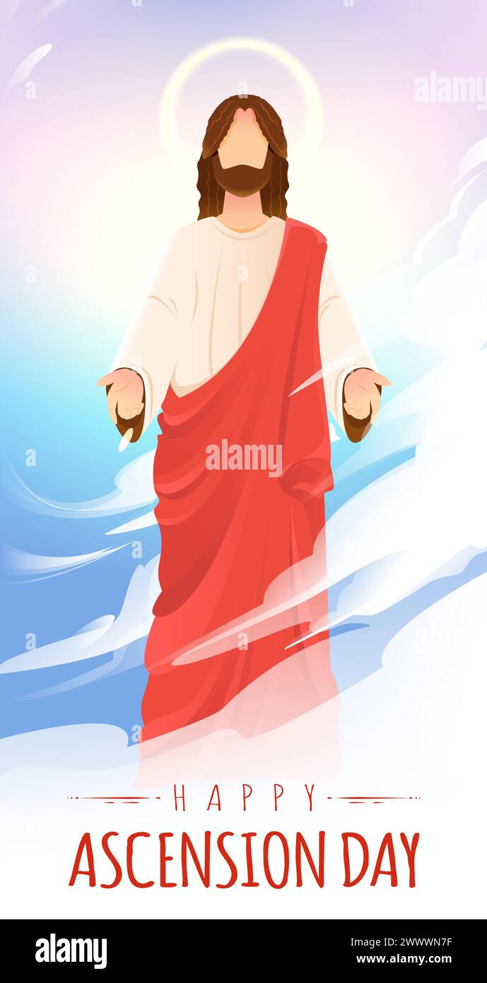 Happy Ascension Day Design with Jesus Christ in Heaven Vector ...