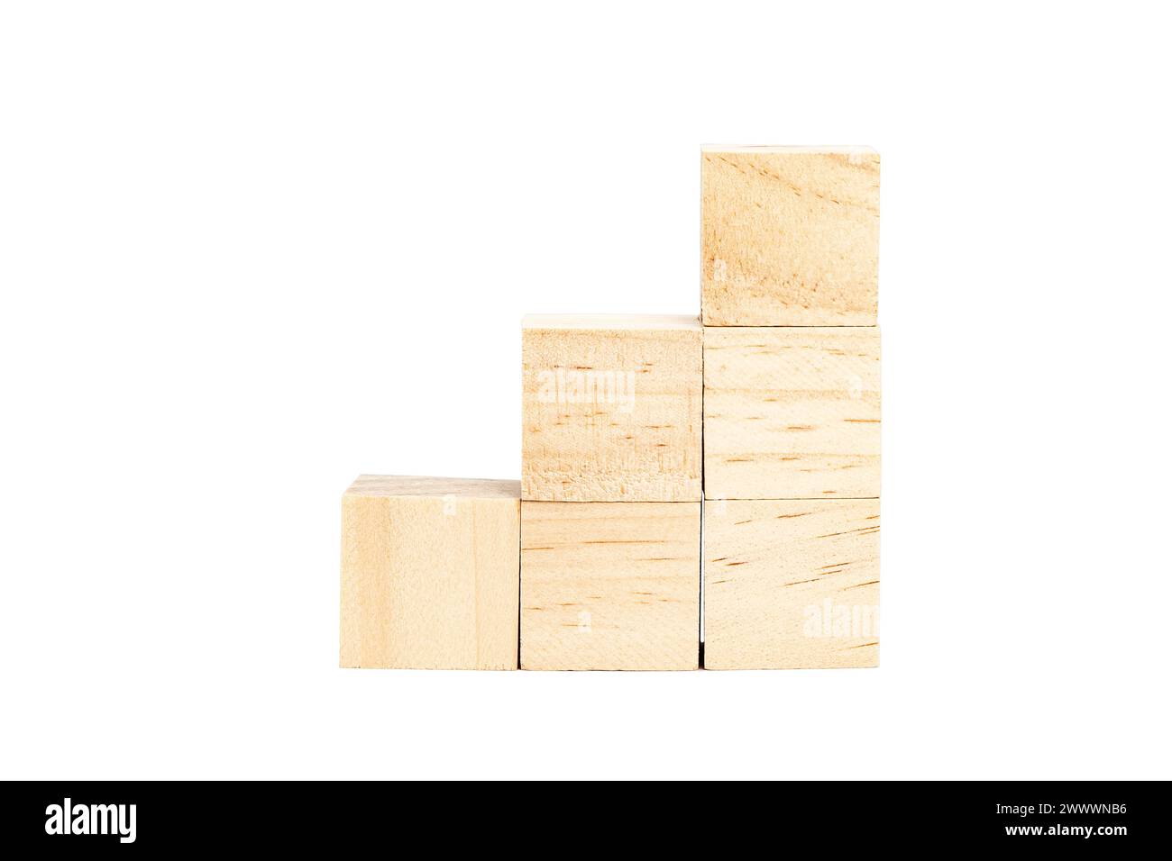 Stacked wooden cubes forming an ascending staircase to the right ...