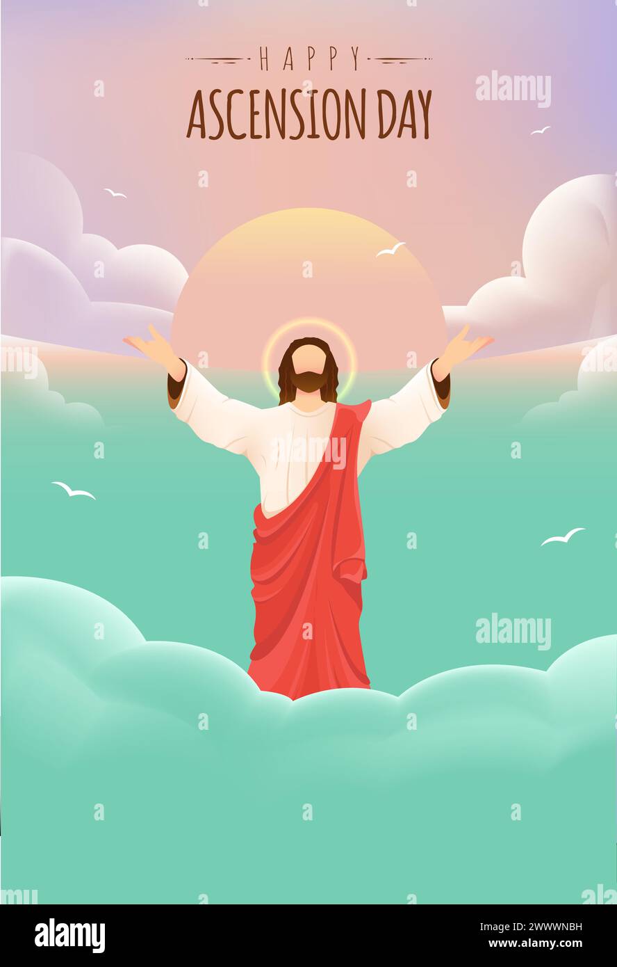 Happy Ascension Day Design with Jesus Christ in Heaven Vector ...