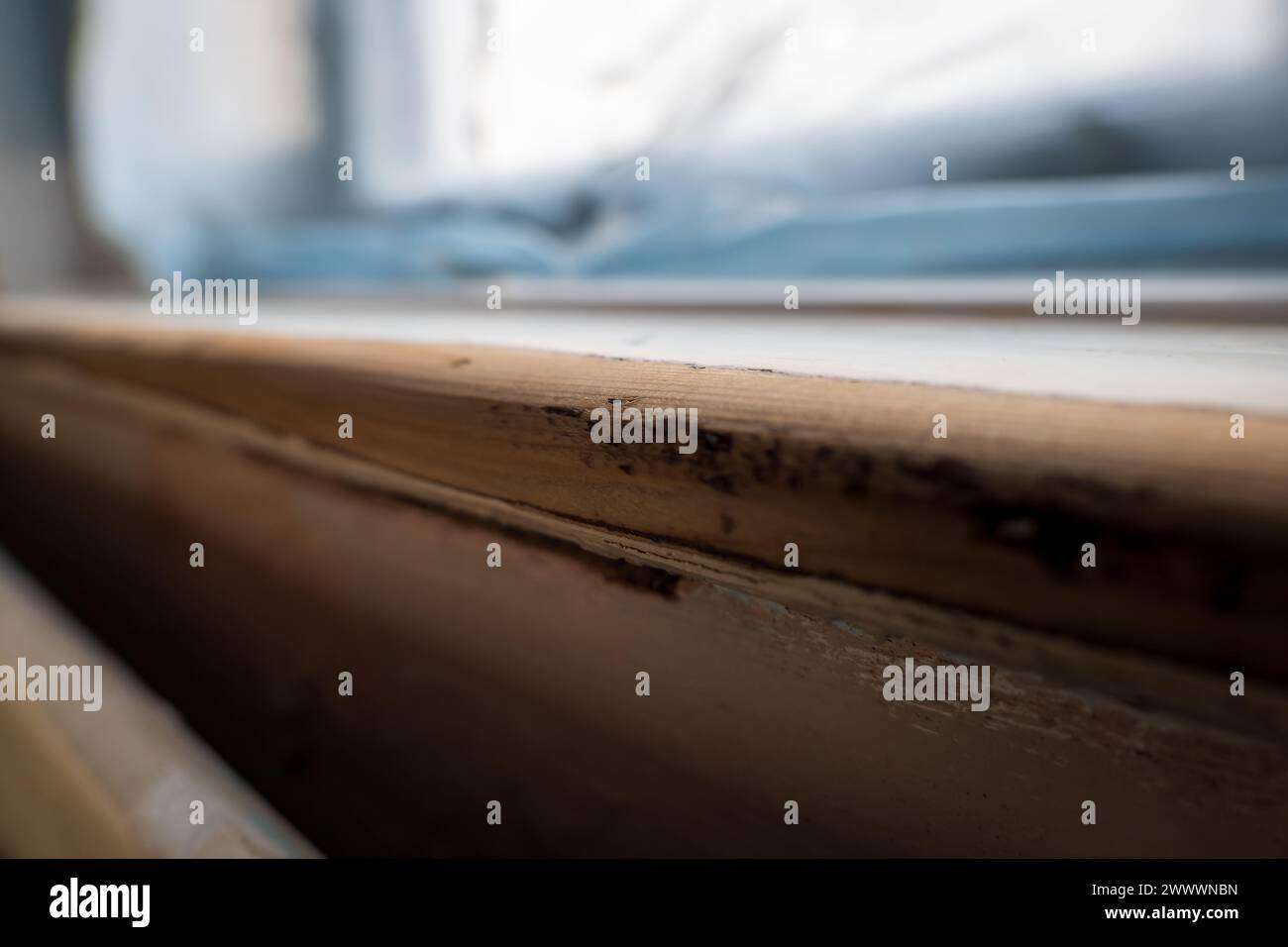 sanded wooden window board closeup during home renovation Stock Photo ...