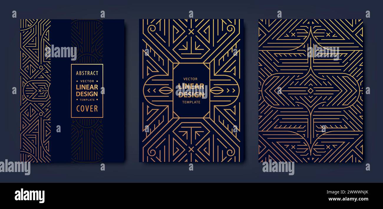 Vector set of art deco frame patterns, gold line design labels. Luxury ...