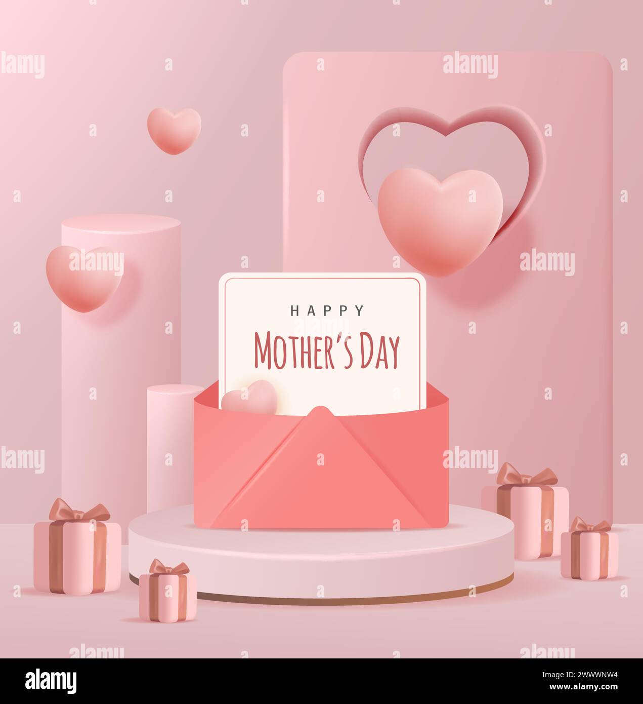 3D Realistic Happy Mother's Day Creative Concept for Greeting Card ...