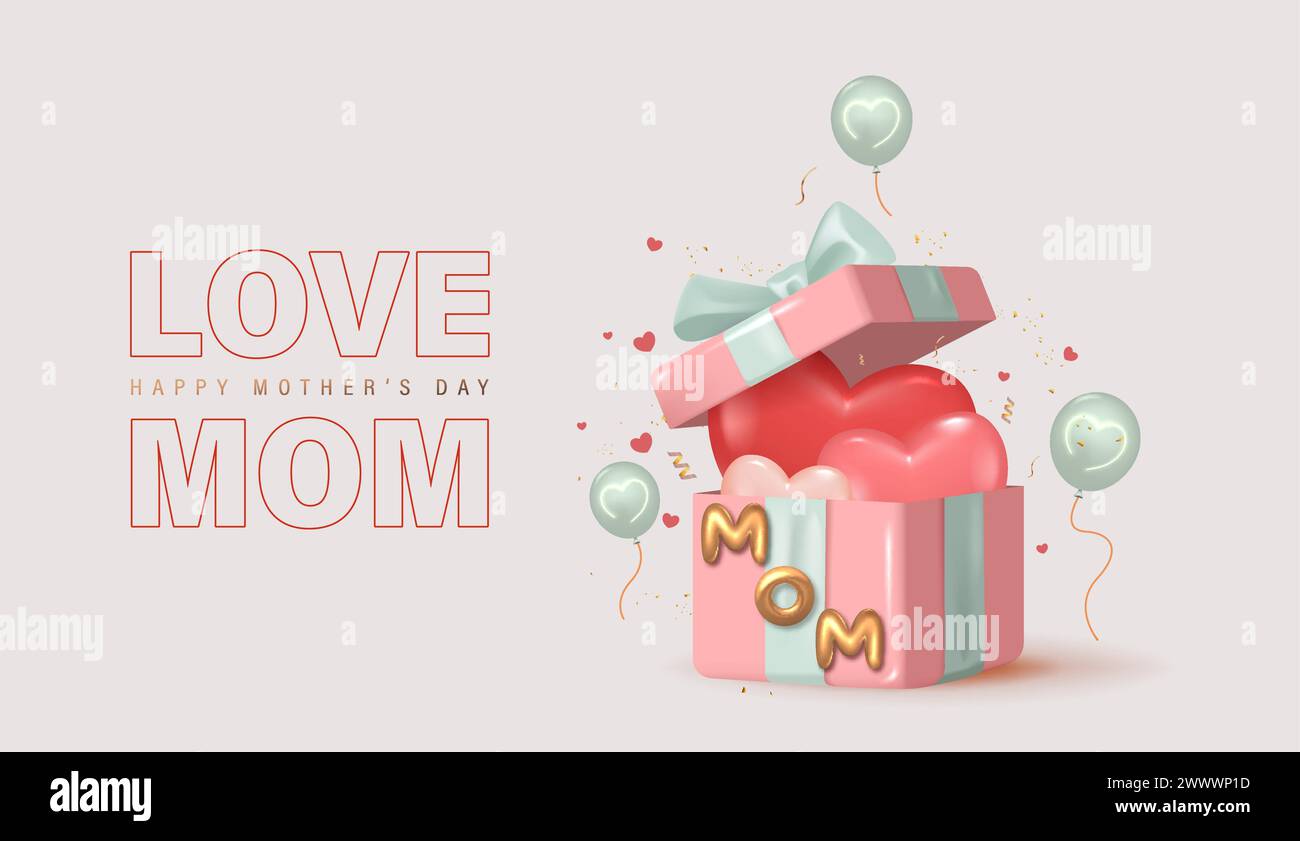 3D Realistic Happy Mother's Day Creative Concept for Greeting Card ...
