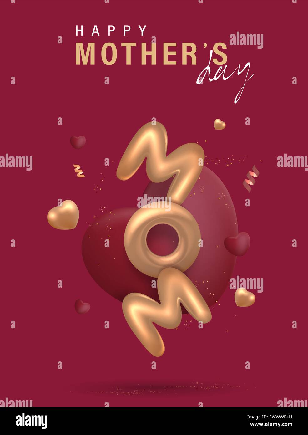 3D Realistic Happy Mother's Day Creative Concept for Greeting Card ...