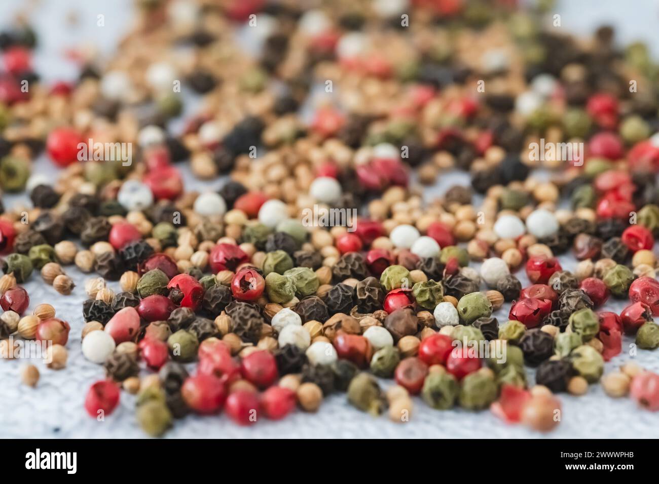 Close up texture mix colourful pepper with coriander seasoning Stock ...