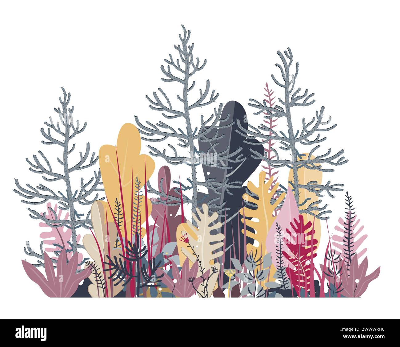 Prehistoric forest isolated illustration. Araucaria trees. Fantasy ...