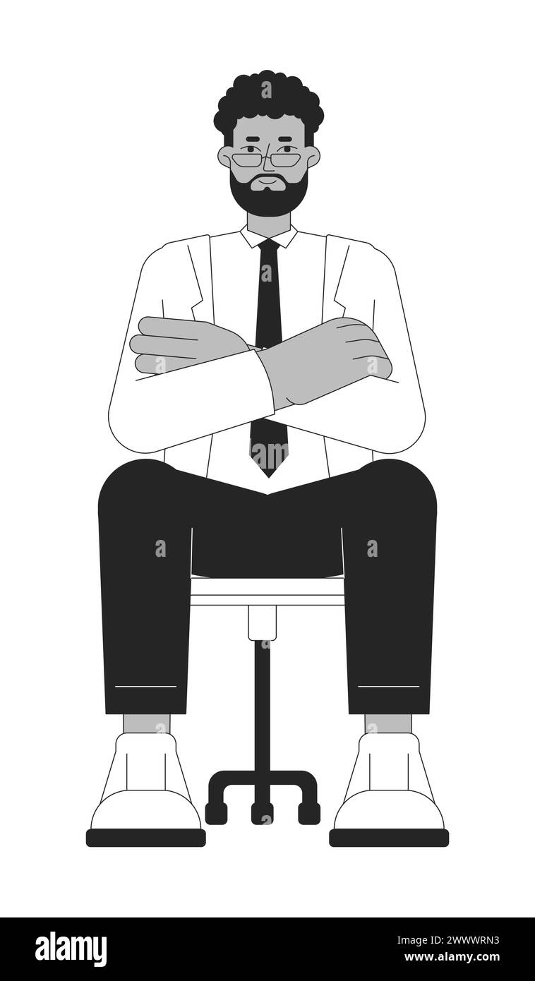 Eyeglasses Bearded Black Male Job Candidate Black And White 2d Line