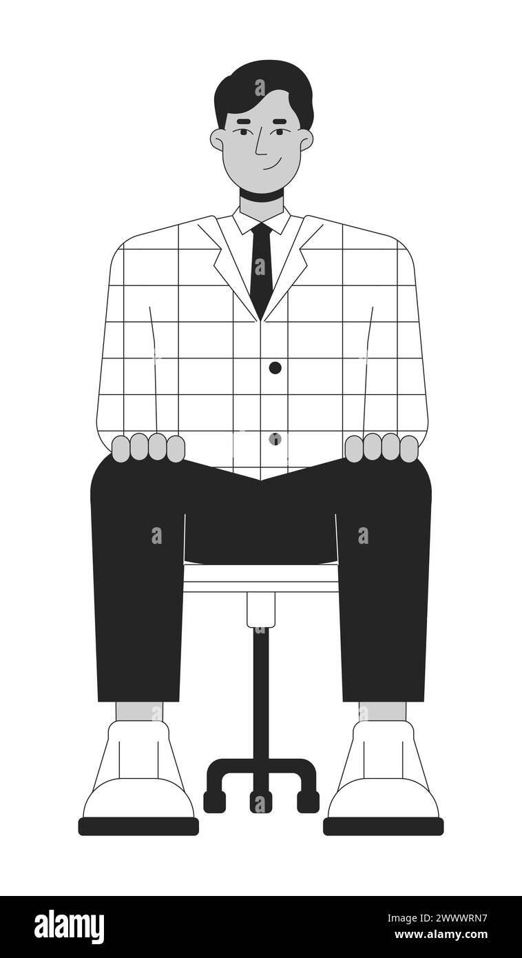 Young Adult Man Job Interviewee Black And White 2d Line Cartoon Character Stock Vector Image
