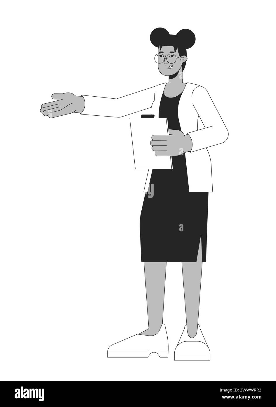 African-american woman office worker black and white 2D line cartoon ...