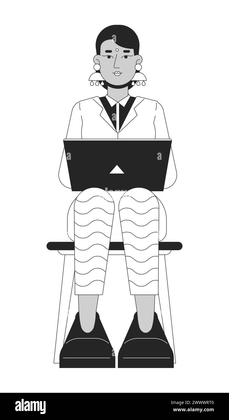 Indian woman job seeker black and white 2D line cartoon character Stock ...