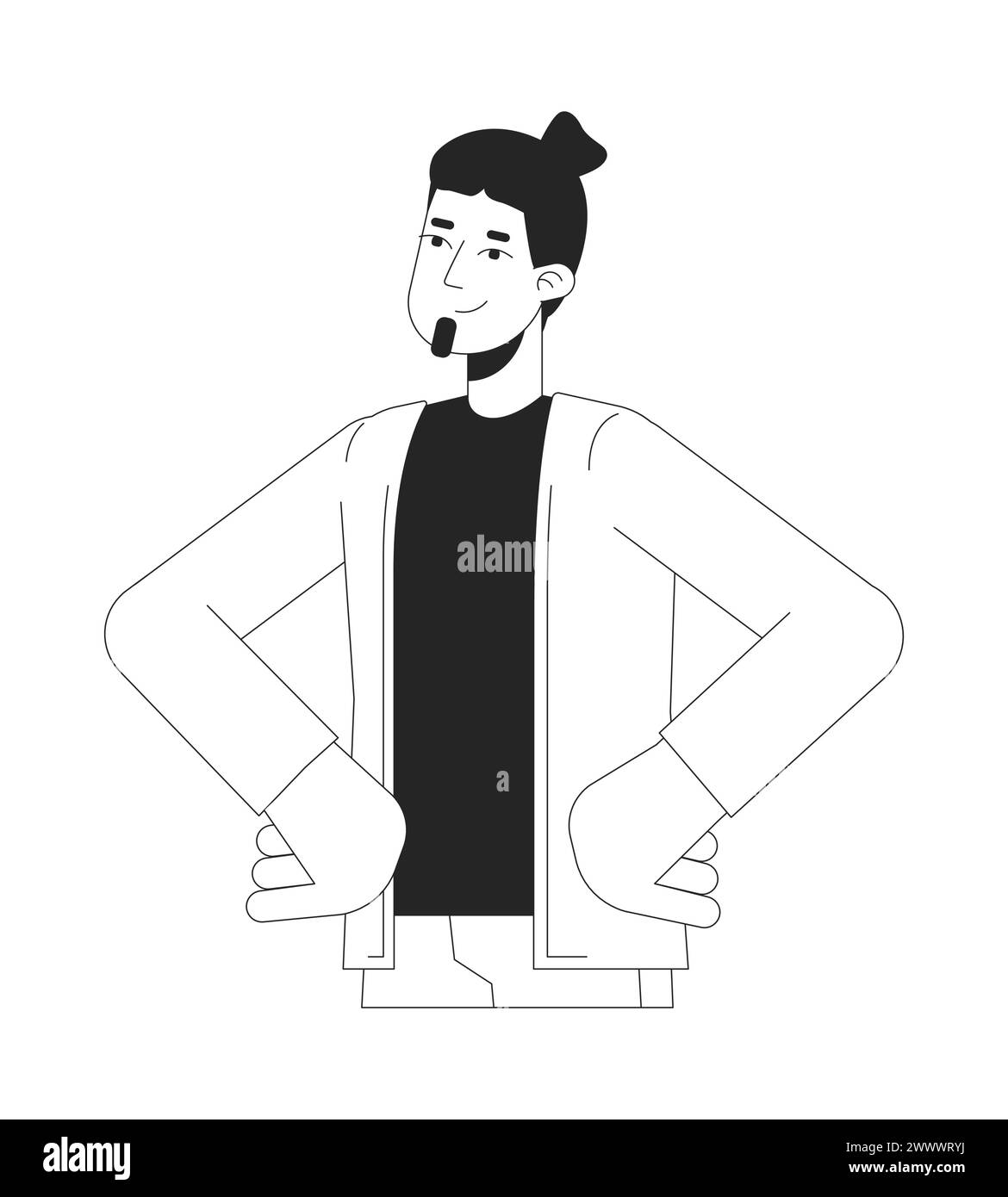 Determined professional man hands on hips black and white 2D line cartoon character Stock Vector ...