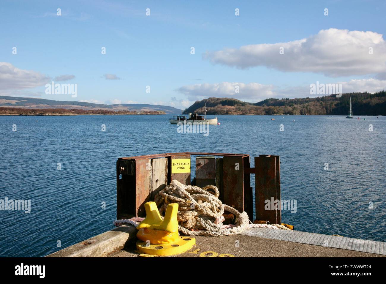 Standing on the jetty, looking out to sea, at Tobermory, Isle of Mull ...