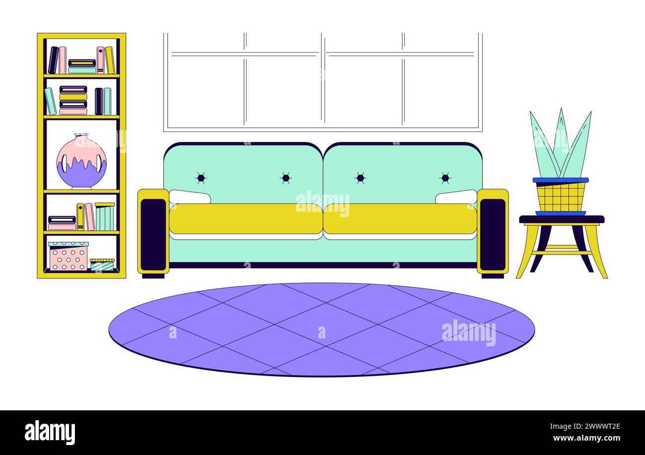 Living Room Interior 2d Linear Cartoon Object Stock Vector Image And Art