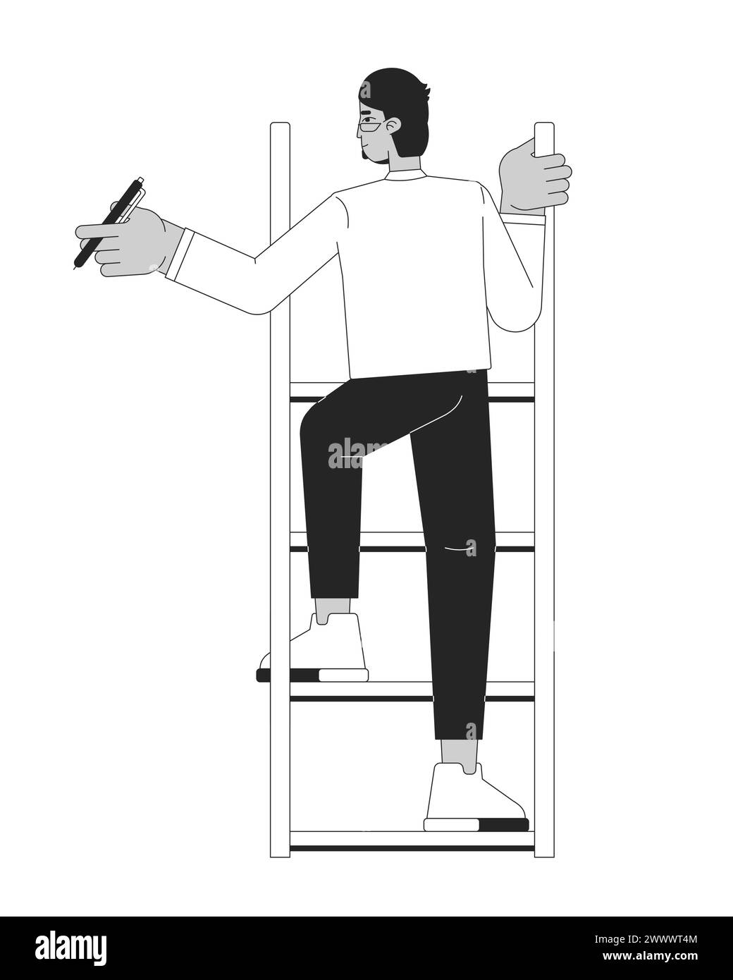Cartoon illustration man climbing ladder hi-res stock photography and ...