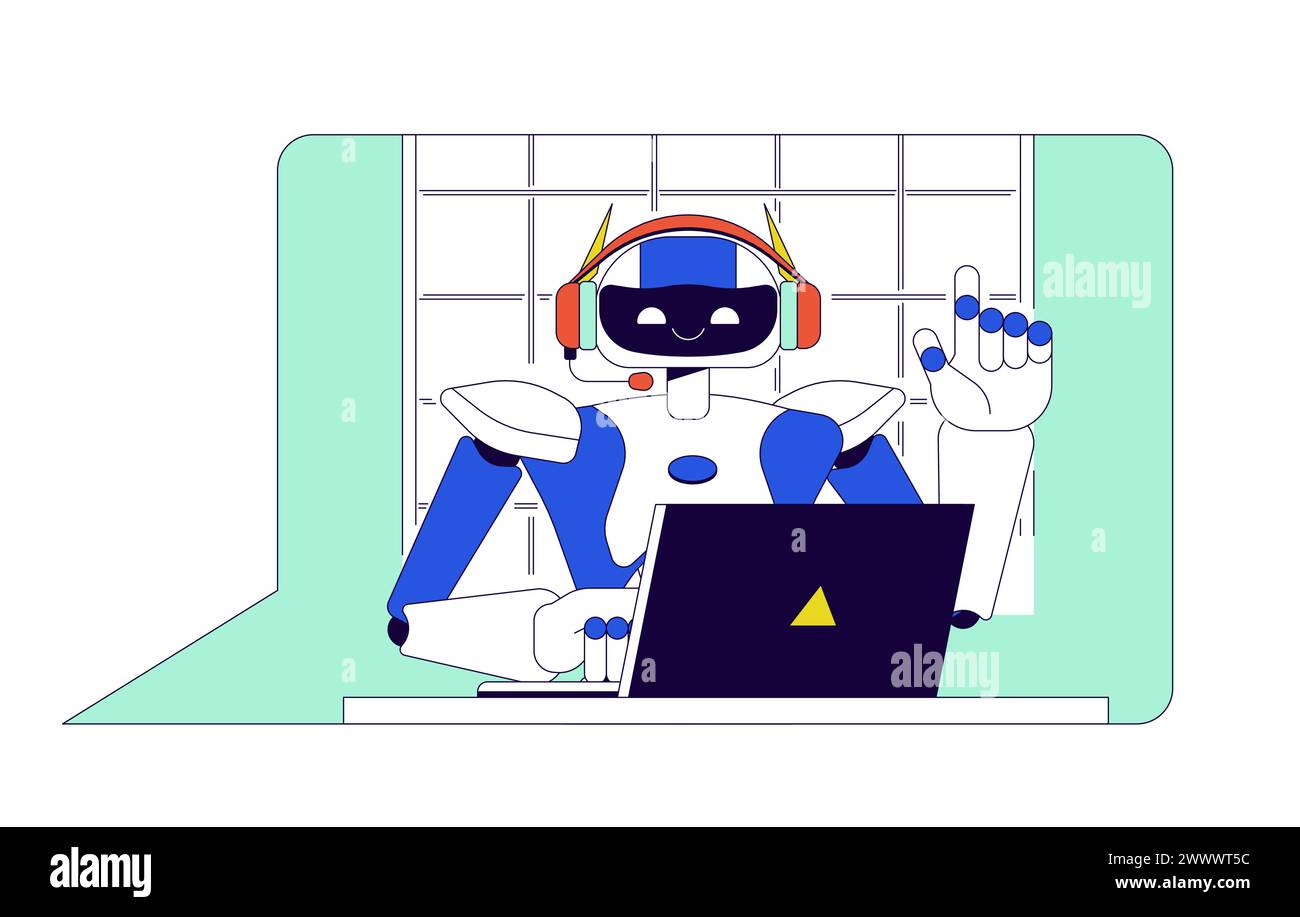 Chat bot 2D linear cartoon character Stock Vector Image & Art - Alamy