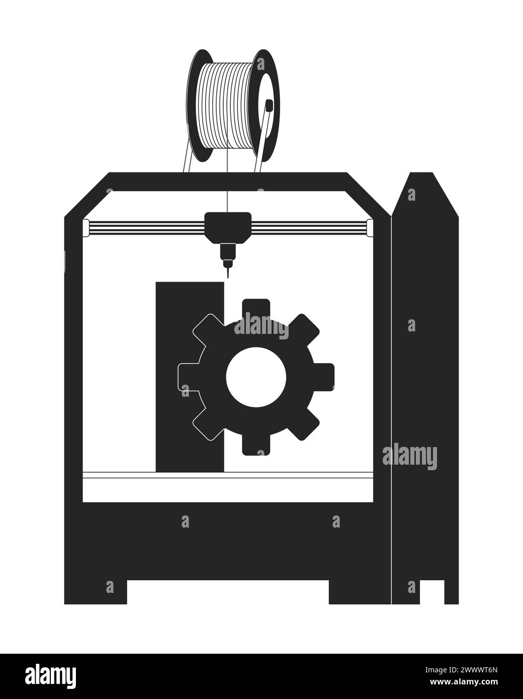 Gear machine part on 3d printer black and white 2D line cartoon object ...