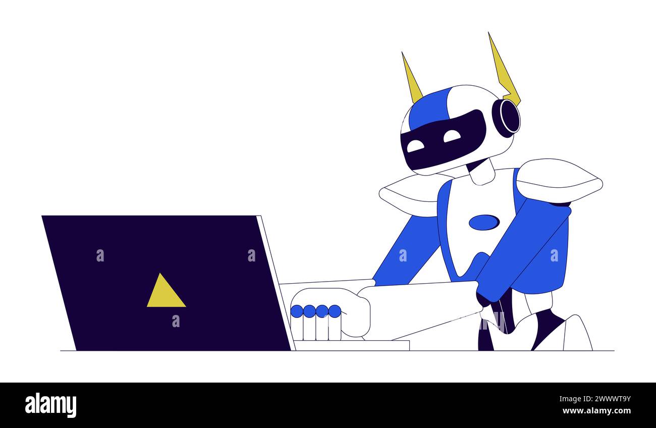 Artificial Intelligence 2d Linear Cartoon Character Stock Vector Image And Art Alamy