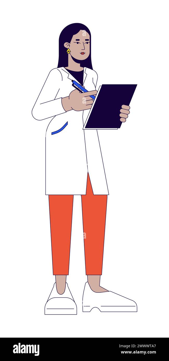 Female doctor with clipboard 2D linear cartoon character Stock Vector ...