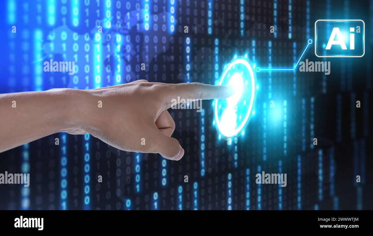Business modern technology with Articial Intelligent with human finger ...
