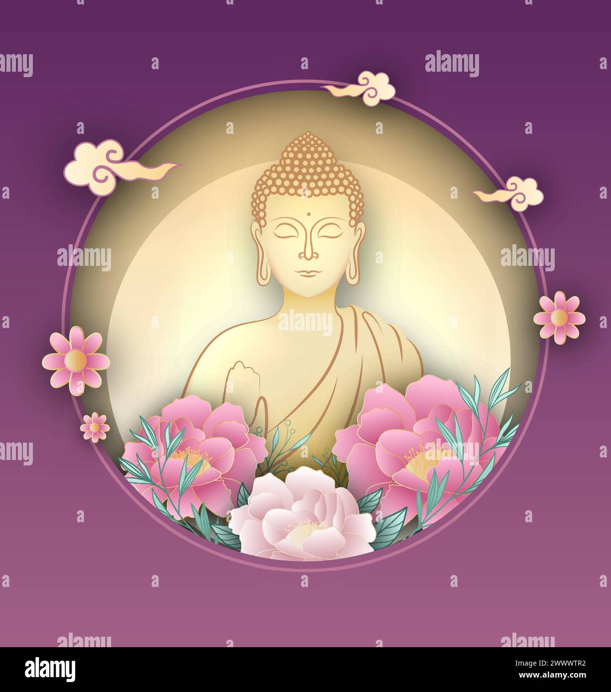 Happy Vesak Budha Purnima Day Background With Budha Statue Vector ...