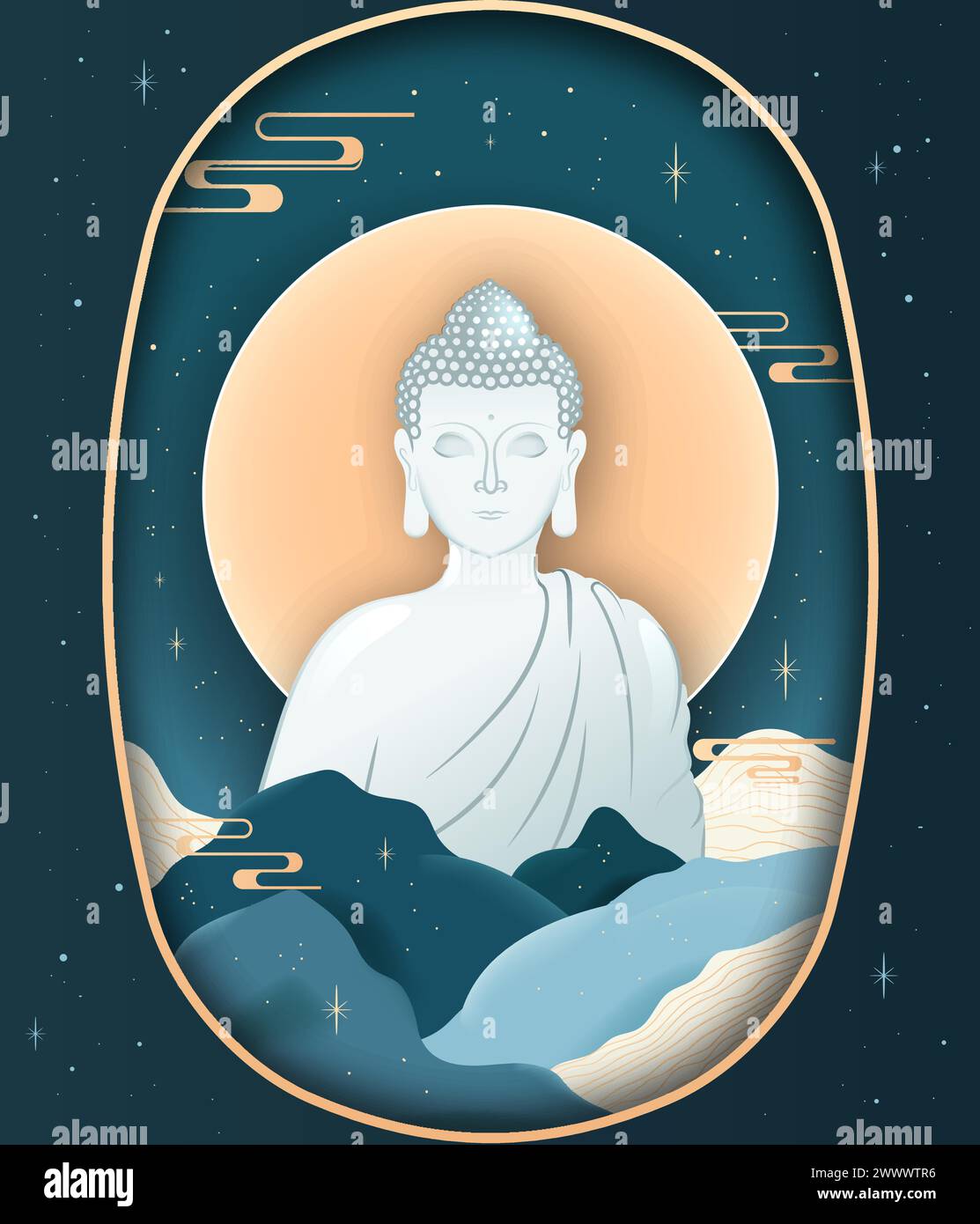 Happy Vesak Budha Purnima Day Background With Budha Statue Vector ...