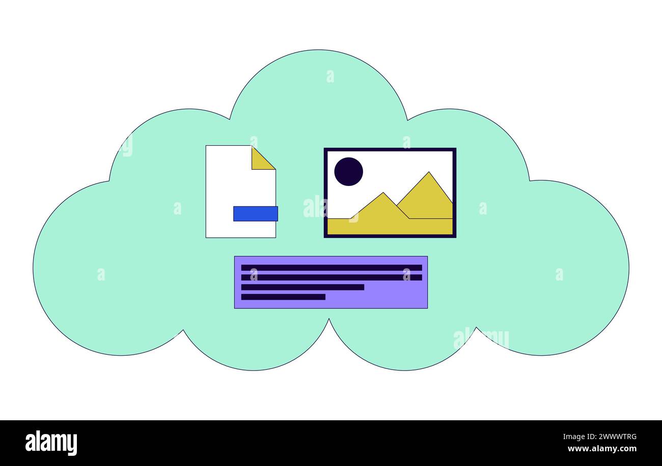 Cloud Based Data Storage 2d Linear Cartoon Object Stock Vector Image