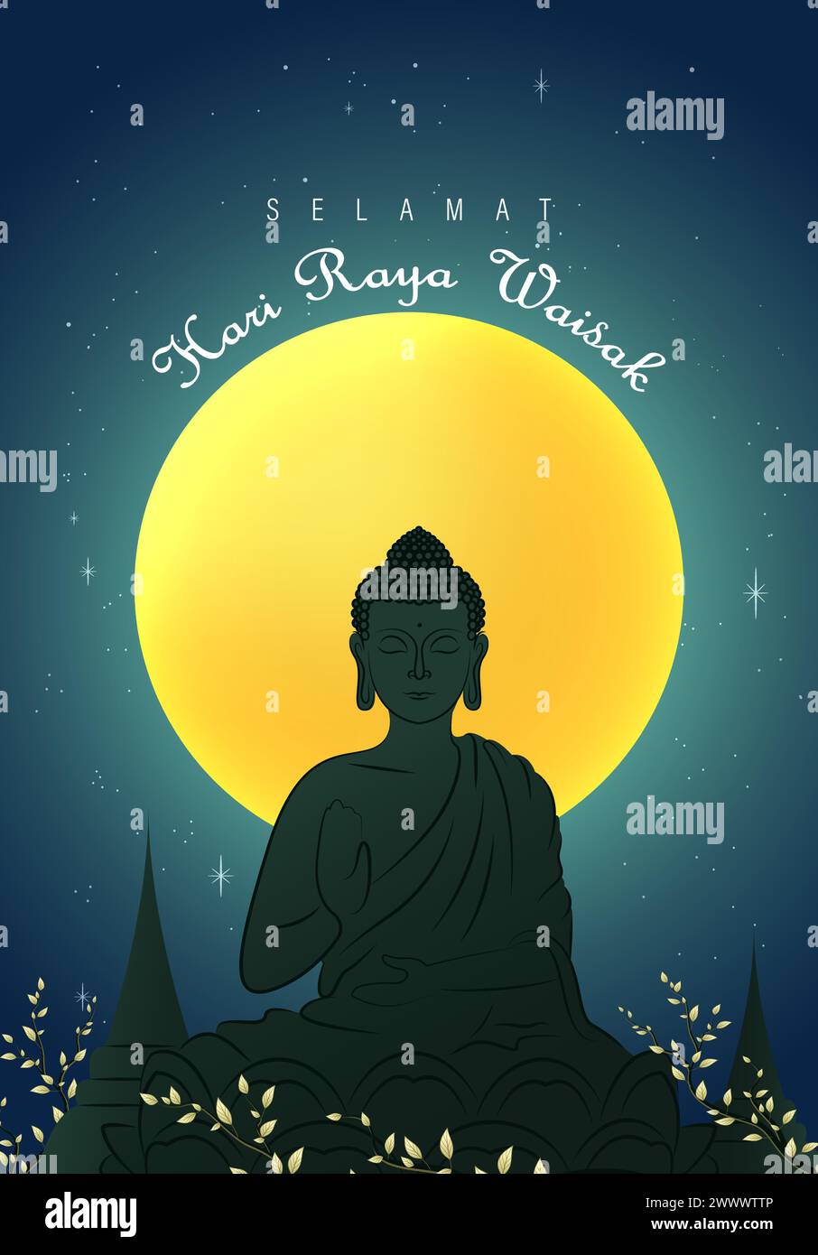 Happy Vesak Budha Purnima Day Background With Budha Statue Vector ...