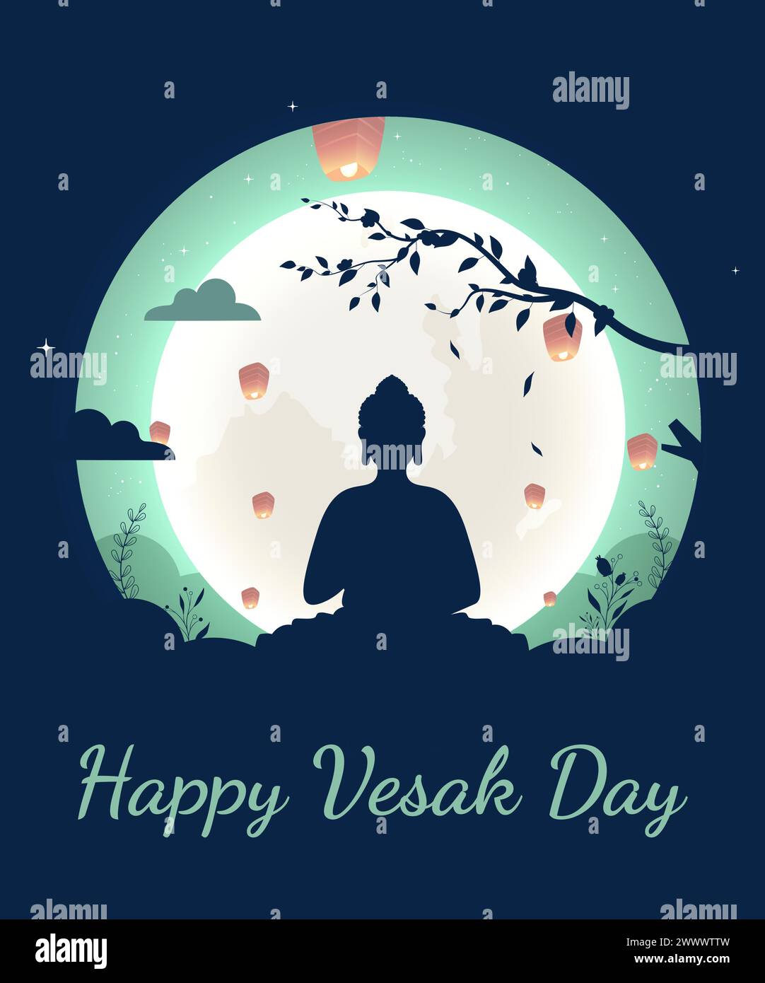 Happy Vesak Budha Purnima Day Background With Budha Statue Vector ...