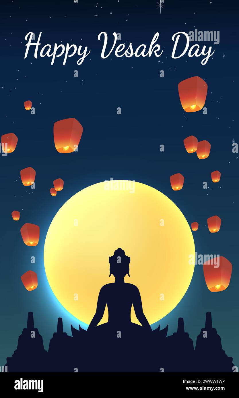 Happy Vesak Budha Purnima Day Background With Budha Statue Vector ...