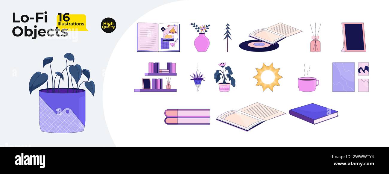 Bohemian cozy 2D linear cartoon objects bundle Stock Vector Image & Art ...