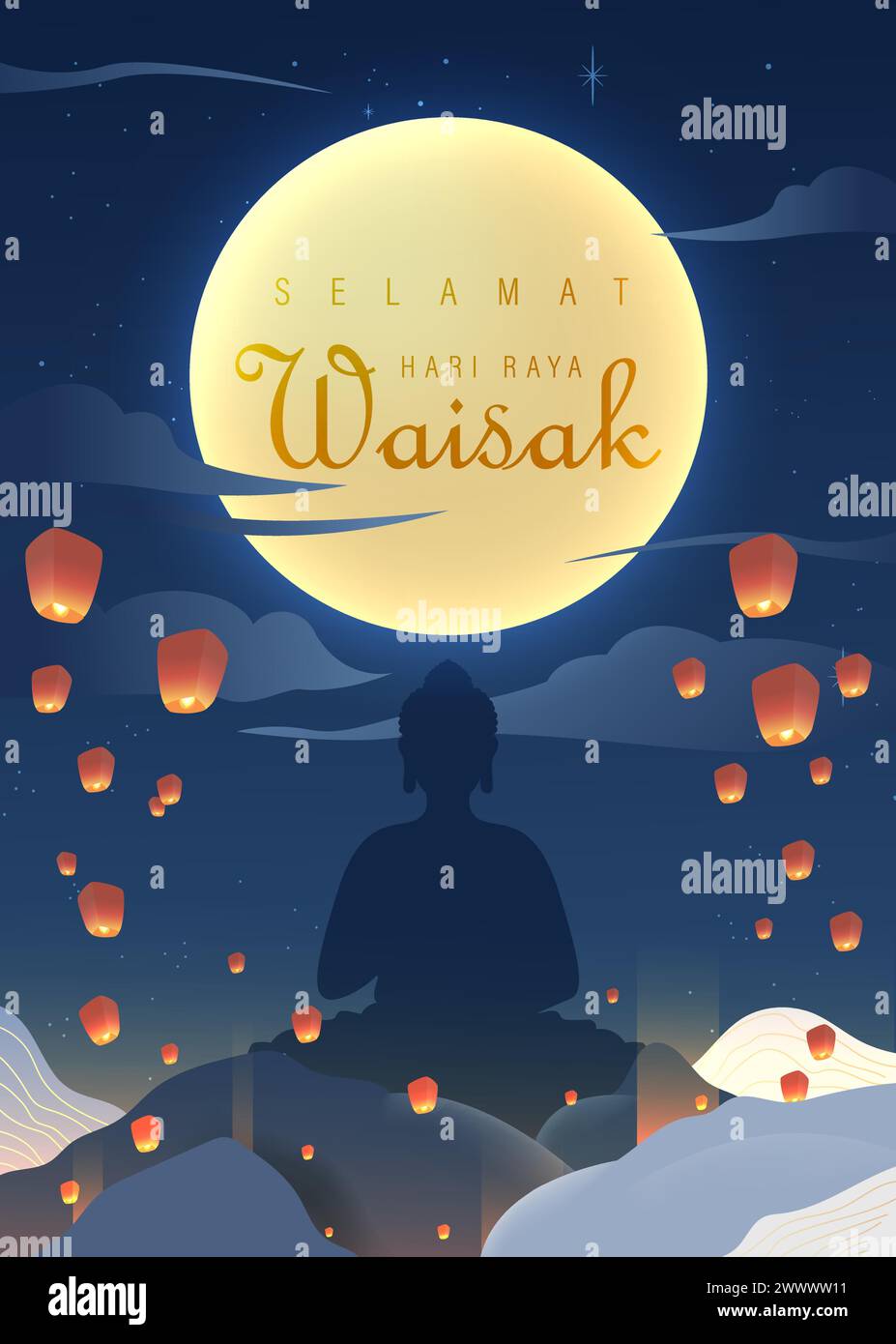 Happy Vesak Budha Purnima Day Background With Budha Statue Vector ...