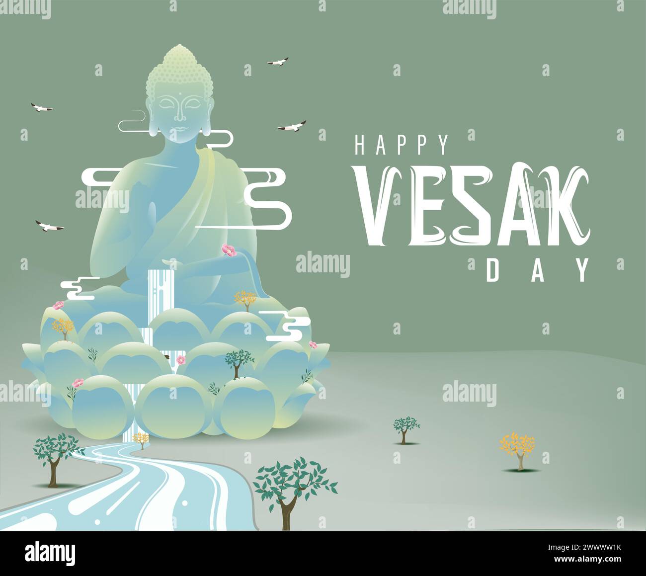 Happy Vesak Budha Purnima Day Background With Budha Statue Vector ...