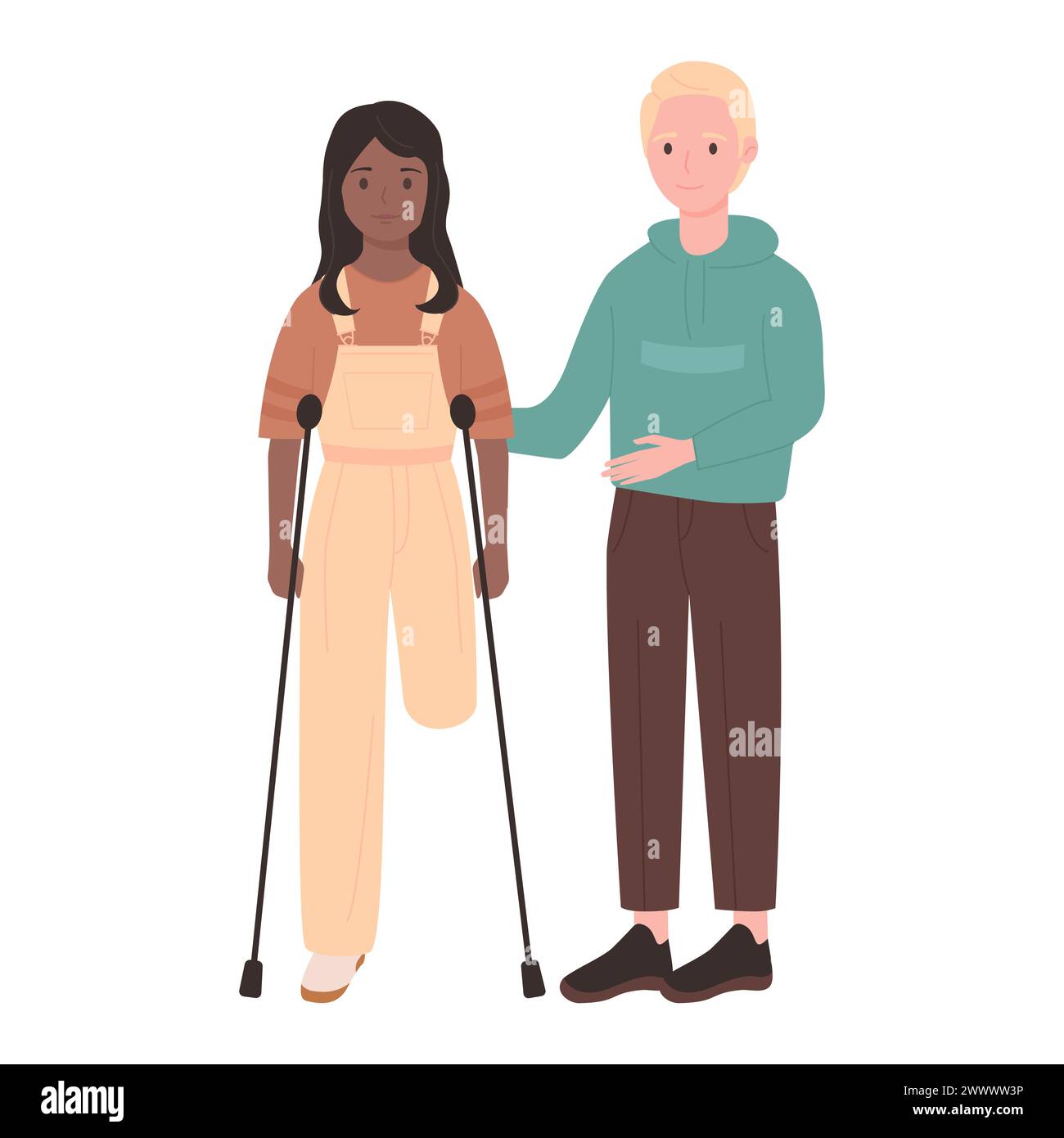 Young woman with amputated leg. Girl without one leg, disabled people ...