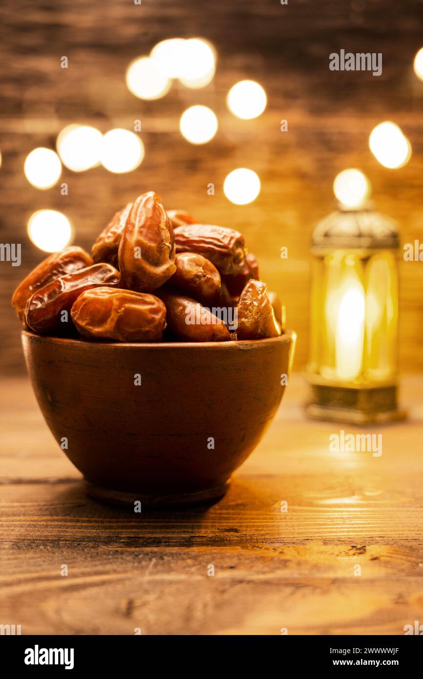 Image of tasty dried dates fruits with arabian light background. The ...