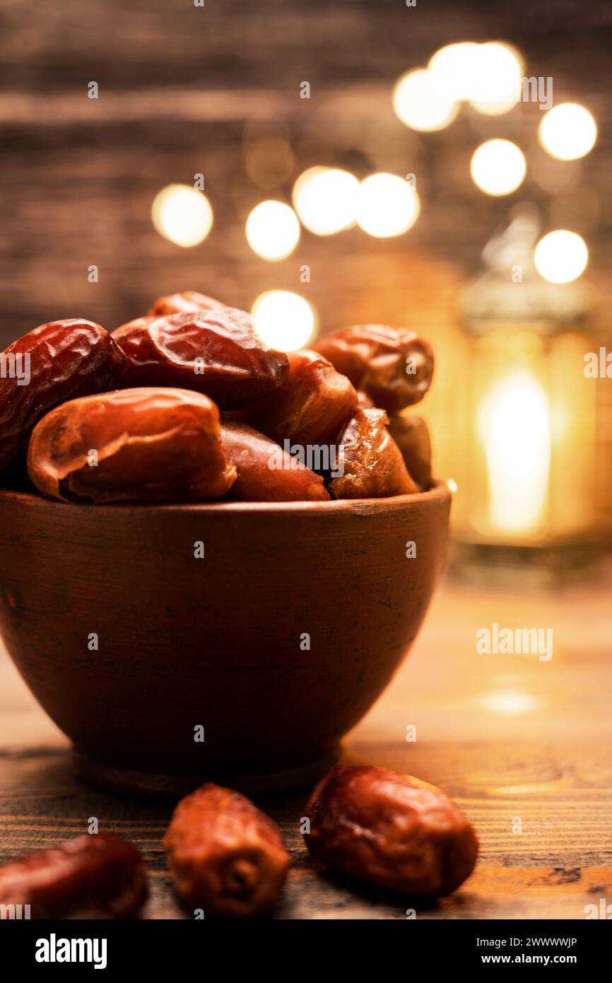 Image of tasty dried dates fruits with arabian light background. The ...