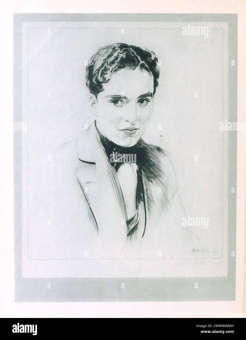 Vintage Etching Drawing of actor Charles Chaplin (Charlie) by Walter ...