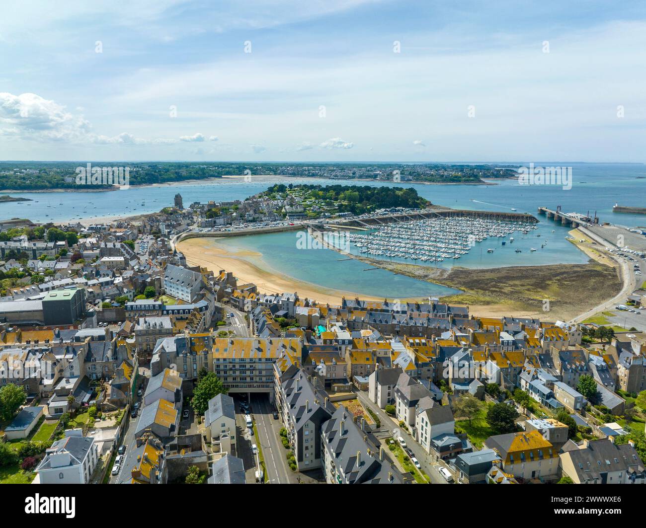 Saint-Malo (Brittany, north-western France): aerial view of the marina ...