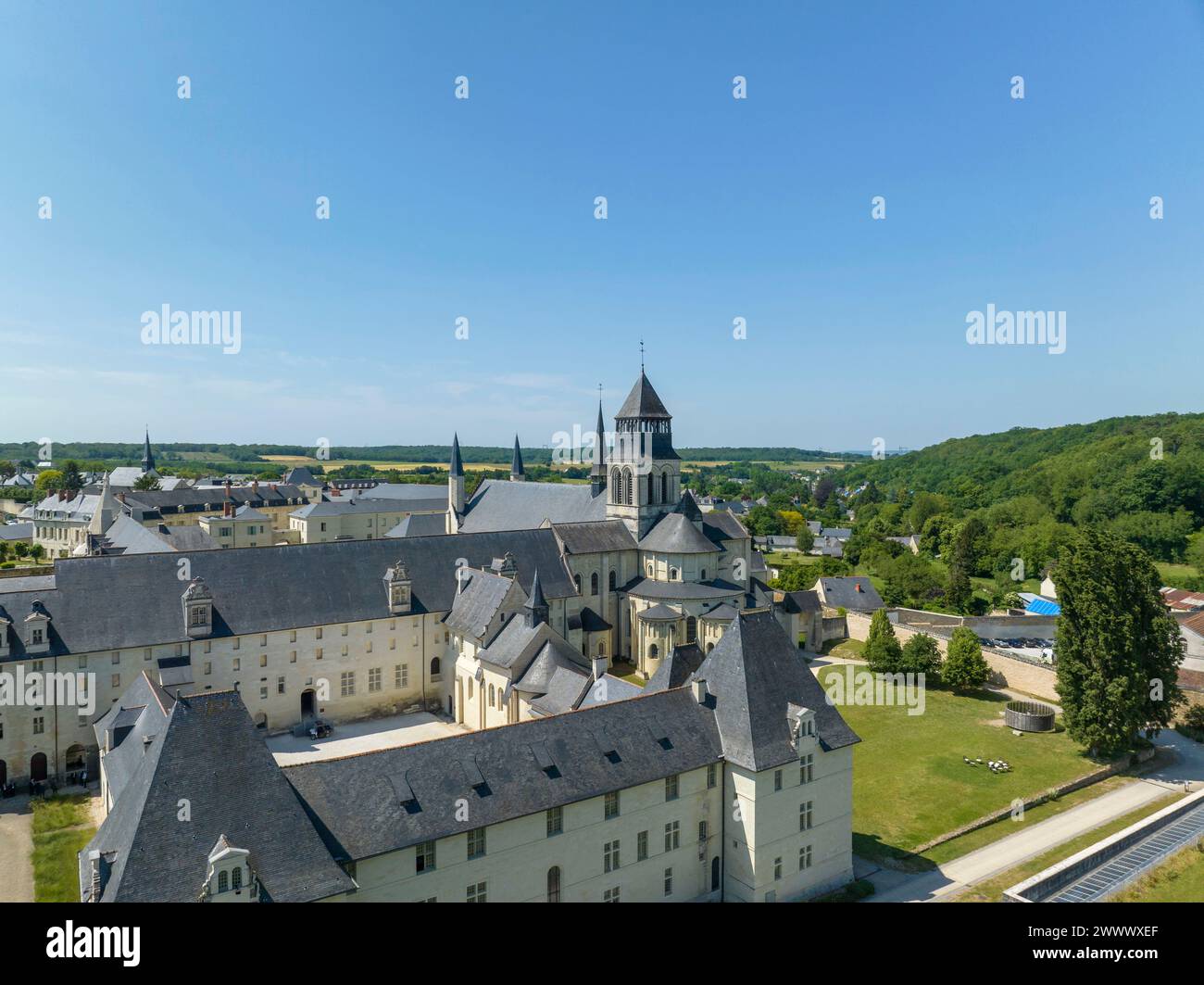 Fontevraud-l'Abbaye (central-western France): aerial view of the Royal ...