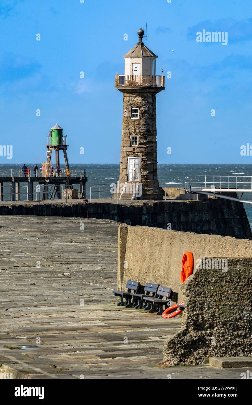 Whitby Harbour, defences Stock Photo - Alamy