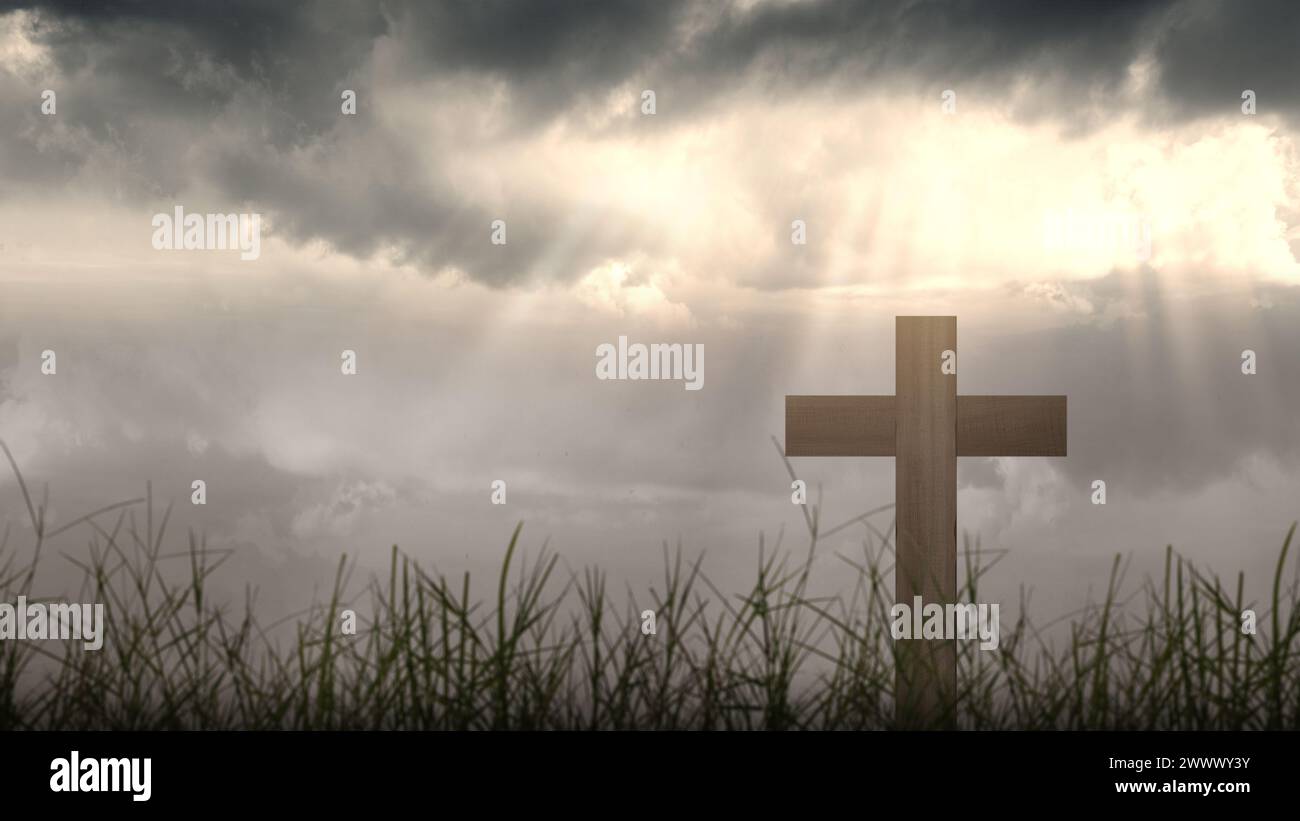 Closeup view of a Christian cross with a sunlight background. Christian ...