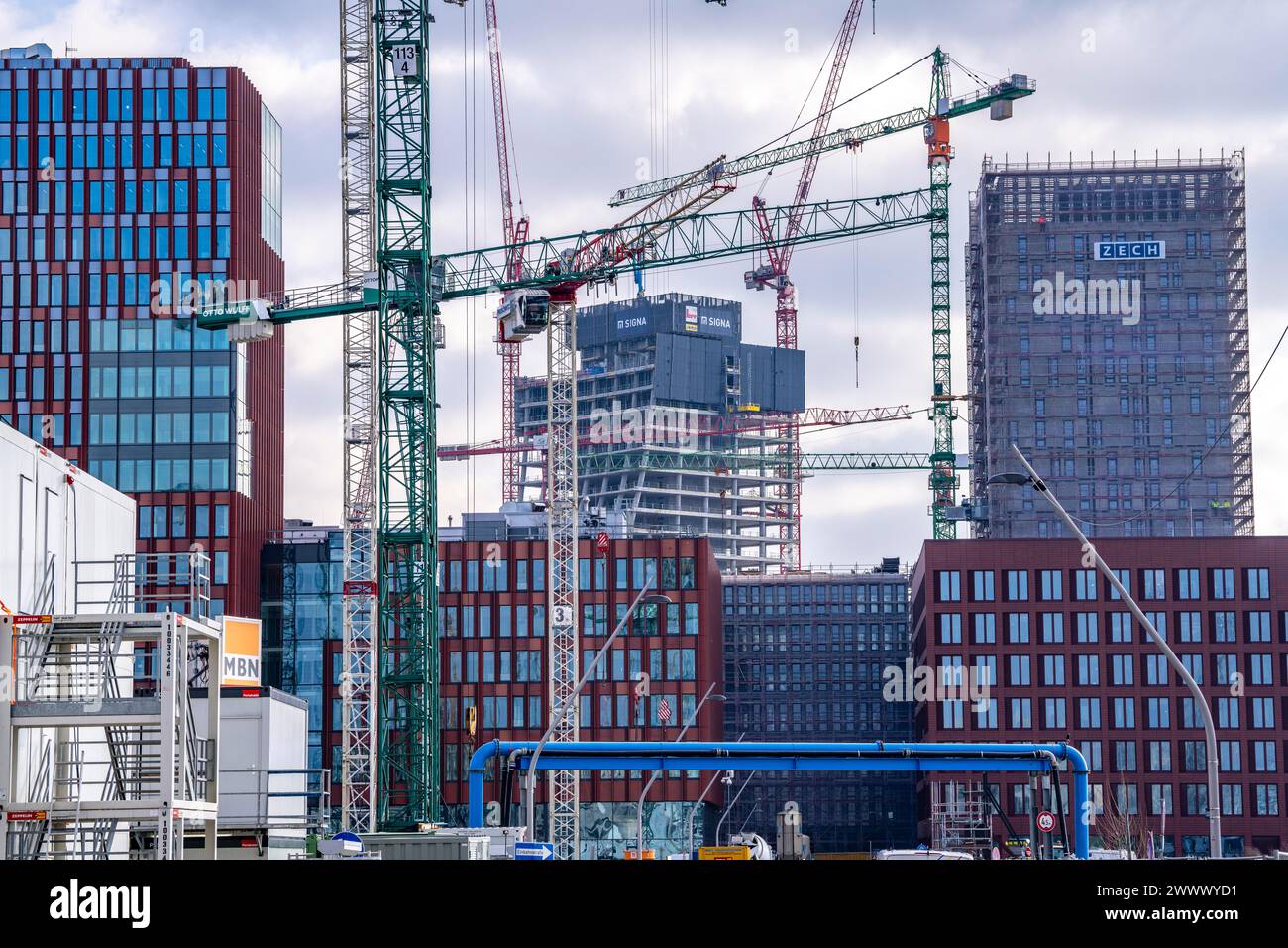 Construction sites in the east of Hafencity Hamburg, office building ...