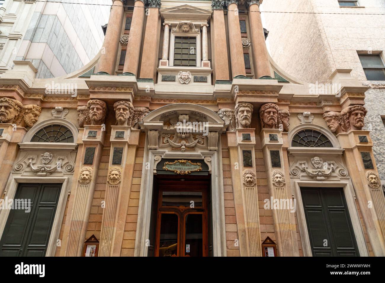 Milan, Italy - 30 March 2022: Front facade of San Raffaele Church in ...