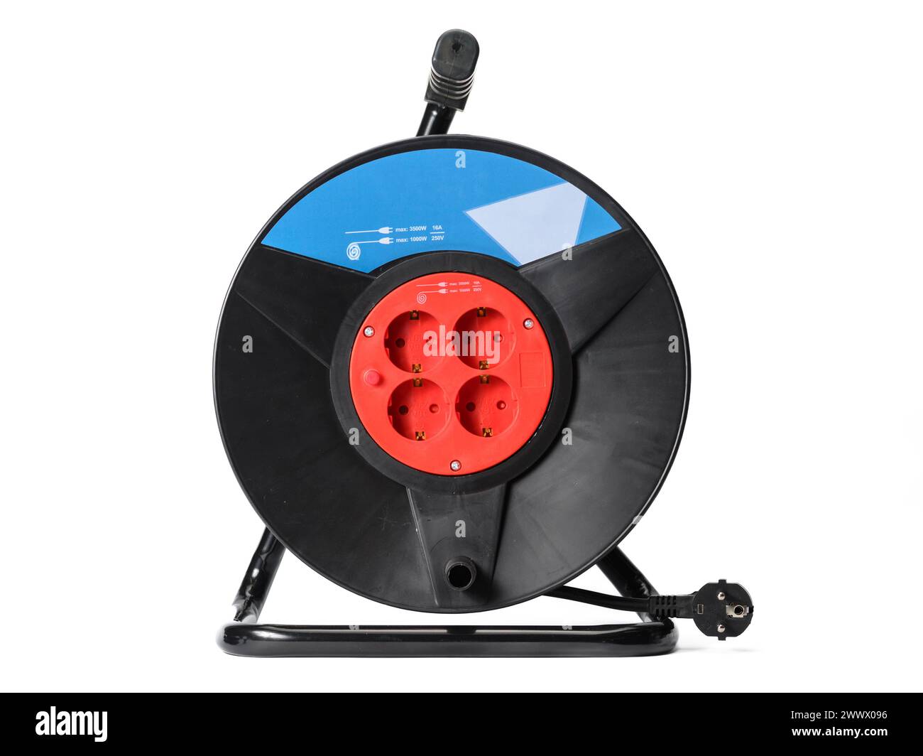 European electric cable circular winder extension cord on white ...