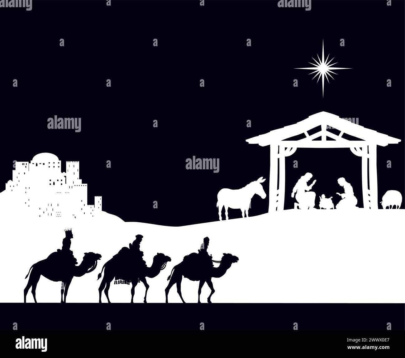 Christmas Nativity Scene Bethlehem Manger Wise Men Stock Vector Image ...