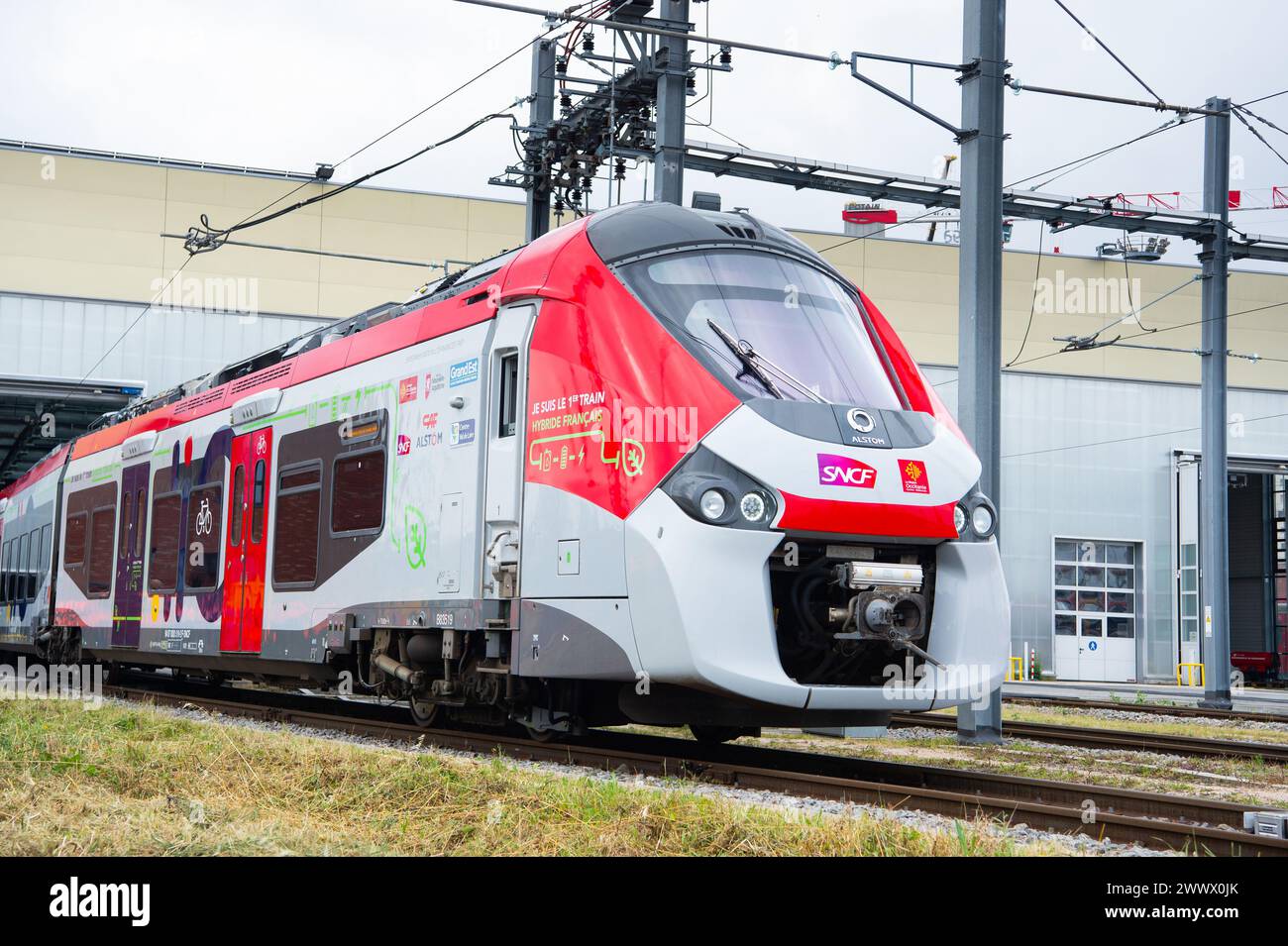 The French national railway company SNCF and Alstom presented their first hybrid train, a ...