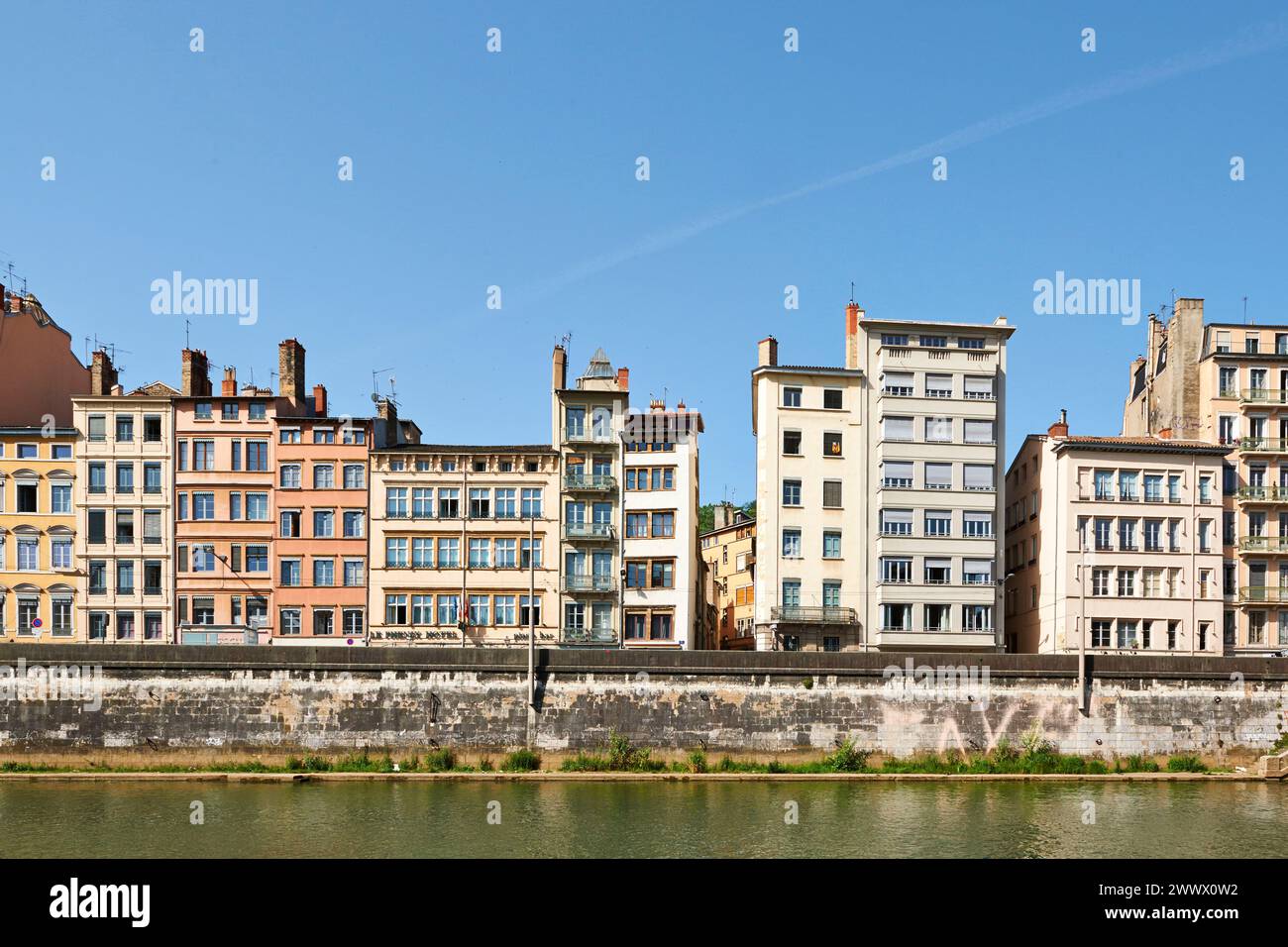 Lyon (south-eastern France): facades of buildings along the “Quais de ...