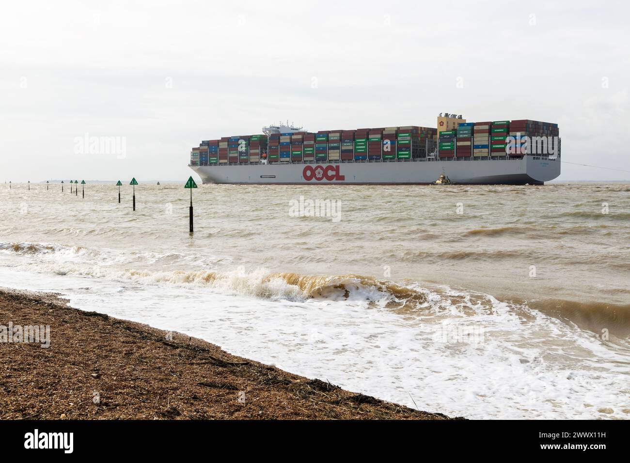 OOCL Zeebrugge container ship leaving departing from Port of Felixstowe ...