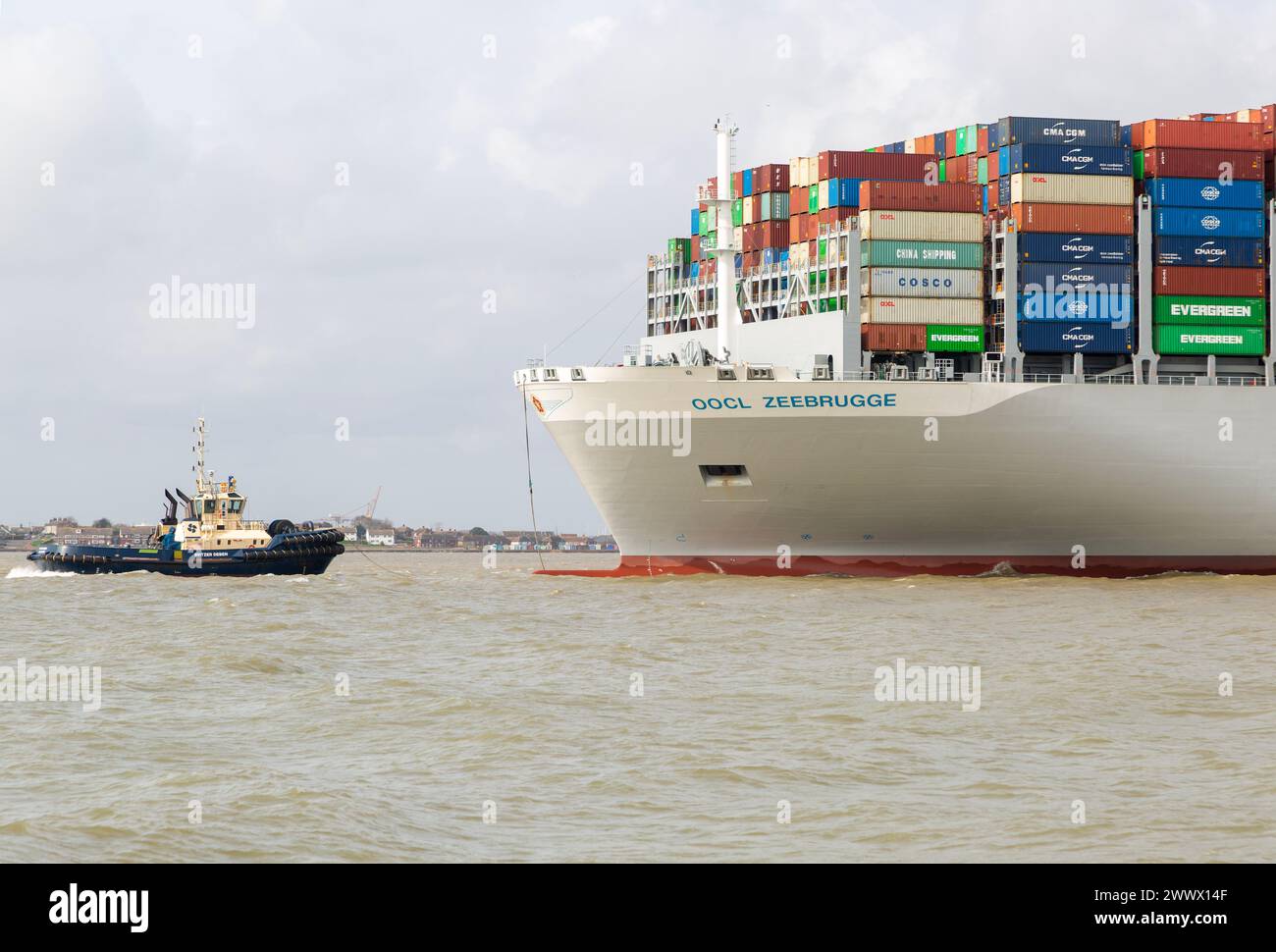 OOCL Zeebrugge container ship leaving quayside departing from Port of ...