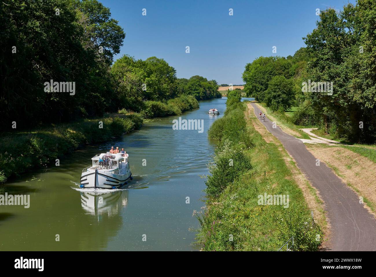 Boating on the river Saone in Ray-sur-Saone (north-eastern France ...