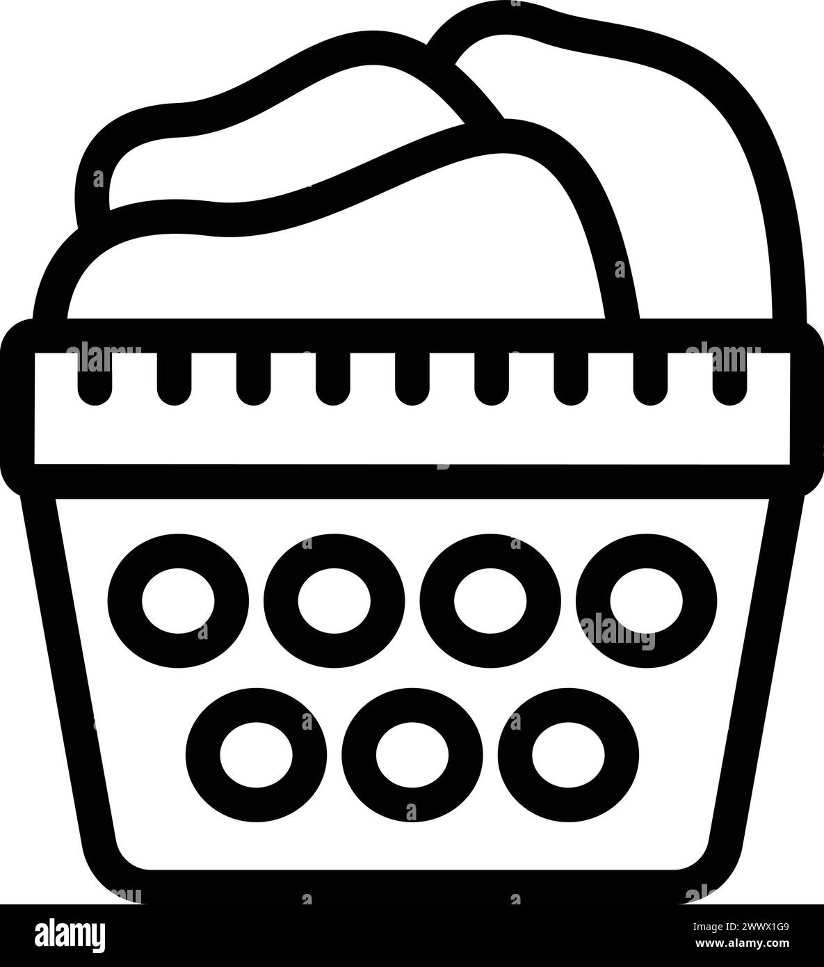 Full laundry basket icon outline vector. Dirty fabric clothes. Washing ...